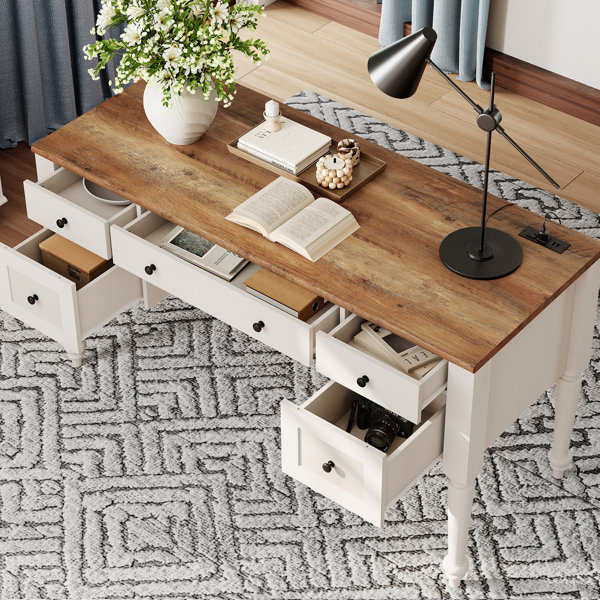 Ophelia & Co. 2 Piece Office Set, 56" Executive Desk & Set Of 2 Bookcases With Glass Doors ...